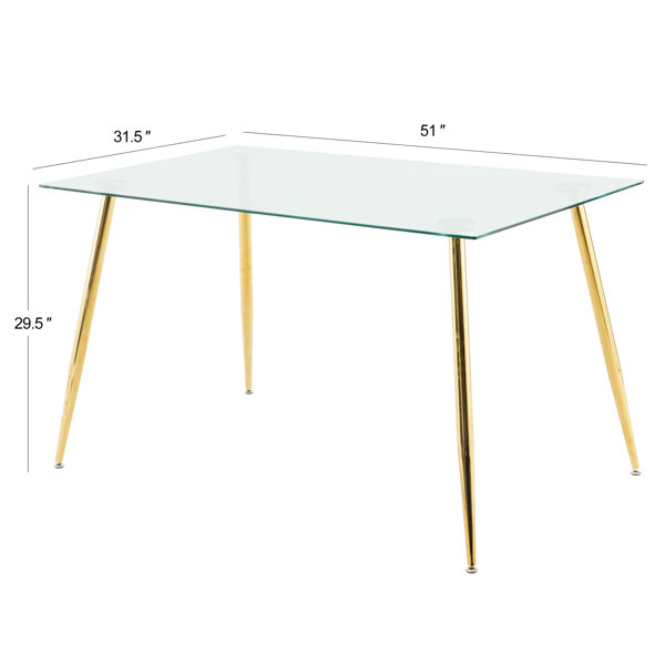 Wrought Studio 51" Rectangular Tempered Glass Table With Black Metal Legs, Modern Kitchen ...